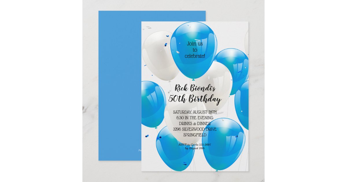 Blue Balloons Birthday Party Invitations | Zazzle