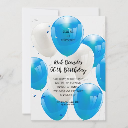Blue Balloons Birthday Party Invitations | Zazzle