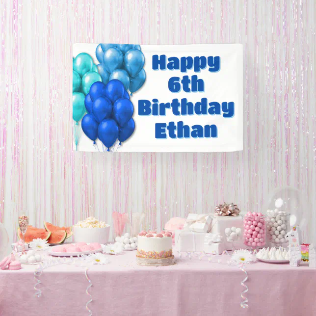 Blue Balloons Happy Birthday Boys Party Banner | Zazzle
