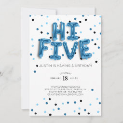 Blue Balloons | Hi Five 5th Birthday Invitation | Zazzle