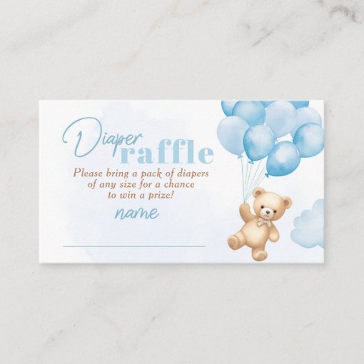 Blue balloons teddy bear diaper raffle ticket enclosure card | Zazzle