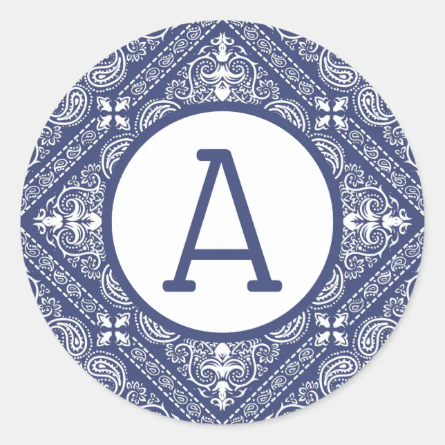 Blue Bandana Personalize Classic Round Sticker | Zazzle