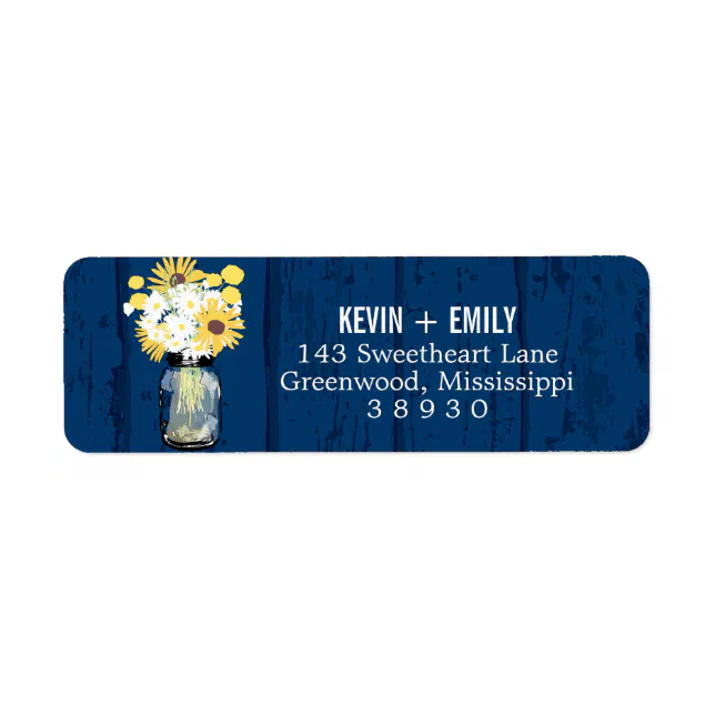 Blue Barn Mason Jar Sunflowers | Return Address Label | Zazzle