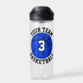 Blue Basketball Player Custom Team Name and Number Water Bottle | Zazzle