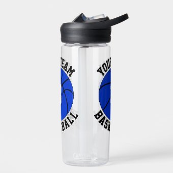 Blue Basketball Player Custom Team Name and Number Water Bottle | Zazzle