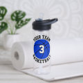Blue Basketball Player Custom Team Name and Number Water Bottle | Zazzle