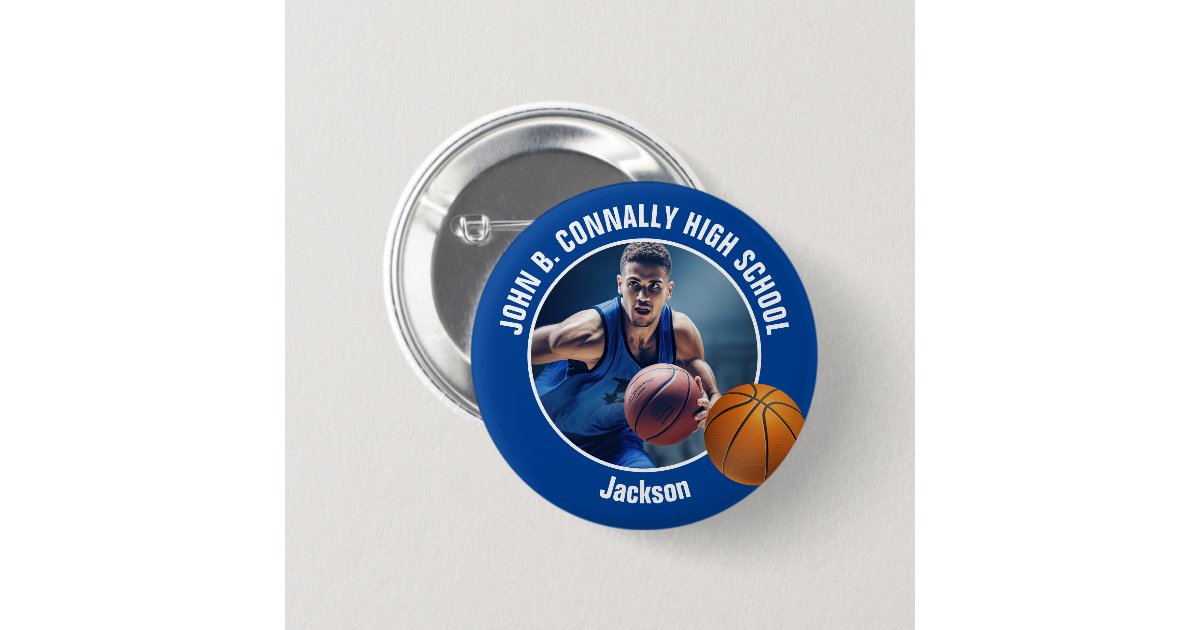 Blue Basketball Player Photo High School Spirit Button | Zazzle