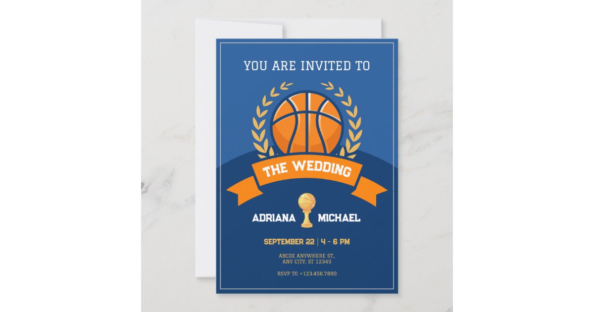Blue Basketball trophy Wedding Invitation | Zazzle