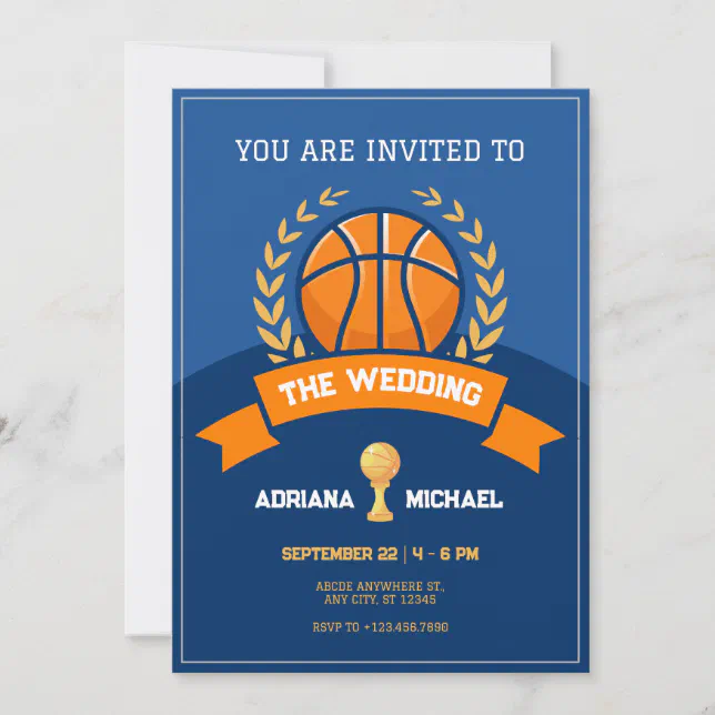 Blue Basketball trophy Wedding Invitation | Zazzle