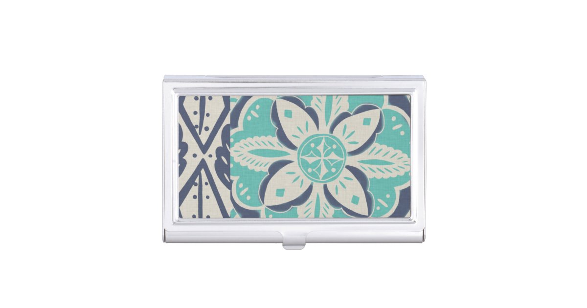 Blue Batik Tile IV Case For Business Cards | Zazzle