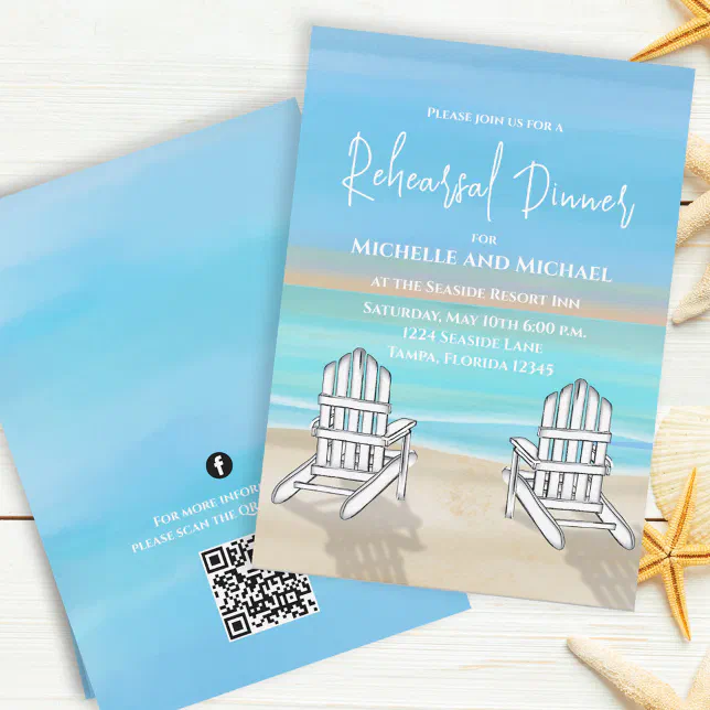 Blue Beach Rehearsal Dinner QR Code Social Media Invitation | Zazzle