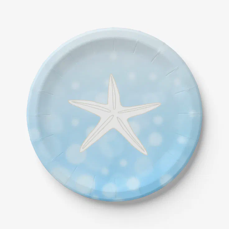 Blue Beach Themed Starfish Paper Plates | Zazzle