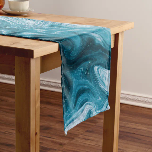 Blue Beach Waves Abstract Design Short Table Runner | Zazzle