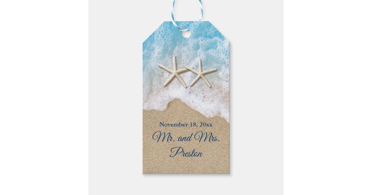 Blue Beach Waves & Starfish Gift Tags | Zazzle