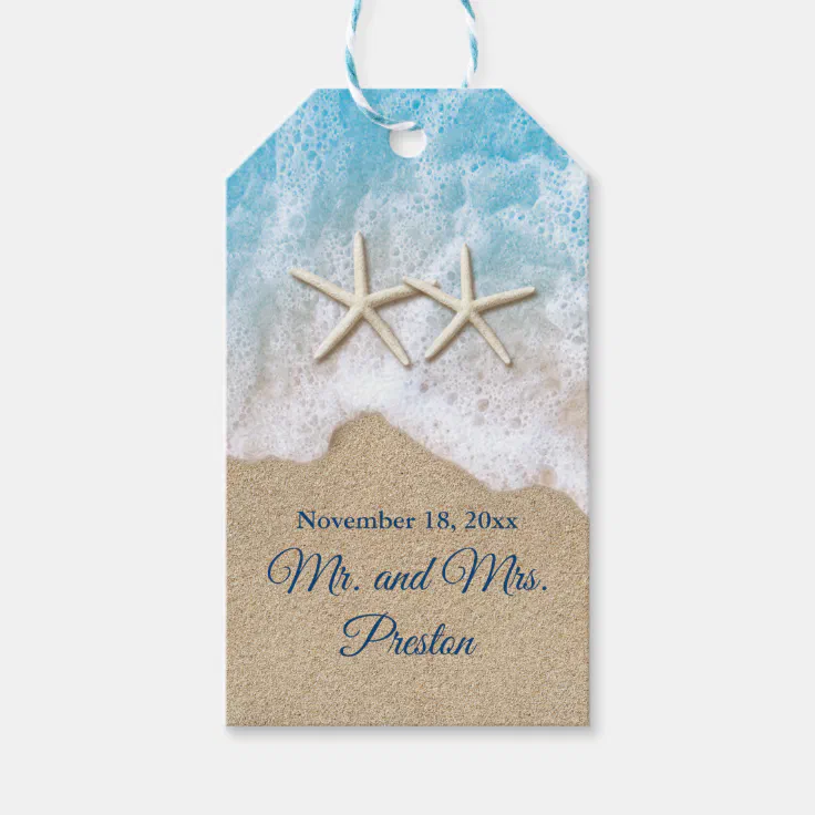 Blue Beach Waves & Starfish Gift Tags | Zazzle