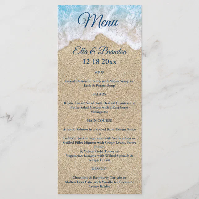 Blue Beach Waves Wedding Menu | Zazzle