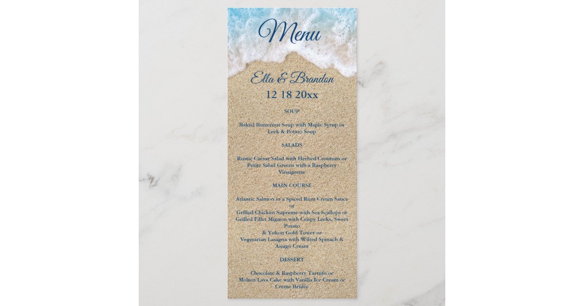 Blue Beach Waves Wedding Menu | Zazzle