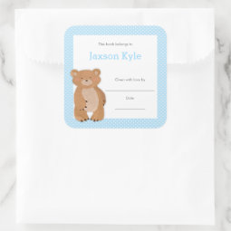Blue Bear Baby Shower Bookplate, boy book plate | Zazzle