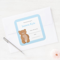 Blue Bear Baby Shower Bookplate, boy book plate | Zazzle