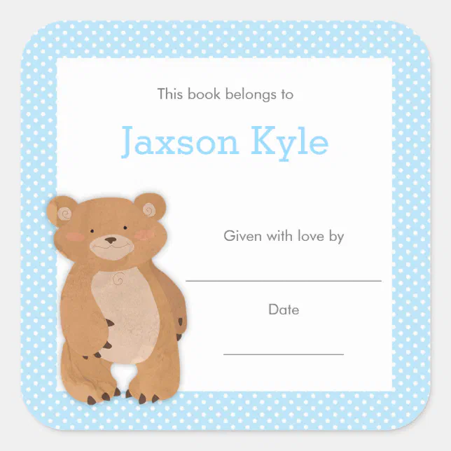 Blue Bear Baby Shower Bookplate, boy book plate | Zazzle