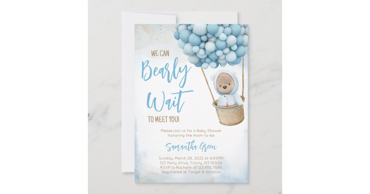 Blue Bear Balloon Baby Shower Invitation | Zazzle