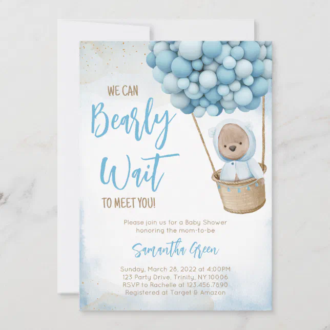 Blue Bear Balloon Baby Shower Invitation | Zazzle
