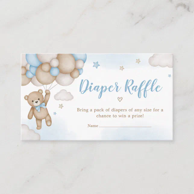 Blue Bear Balloons Baby Shower Diaper Raffle Enclosure Card | Zazzle