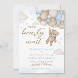 Blue Bear Balloons Baby Shower Invitation | Zazzle
