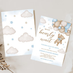 Blue Bear Balloons Baby Shower Invitation | Zazzle