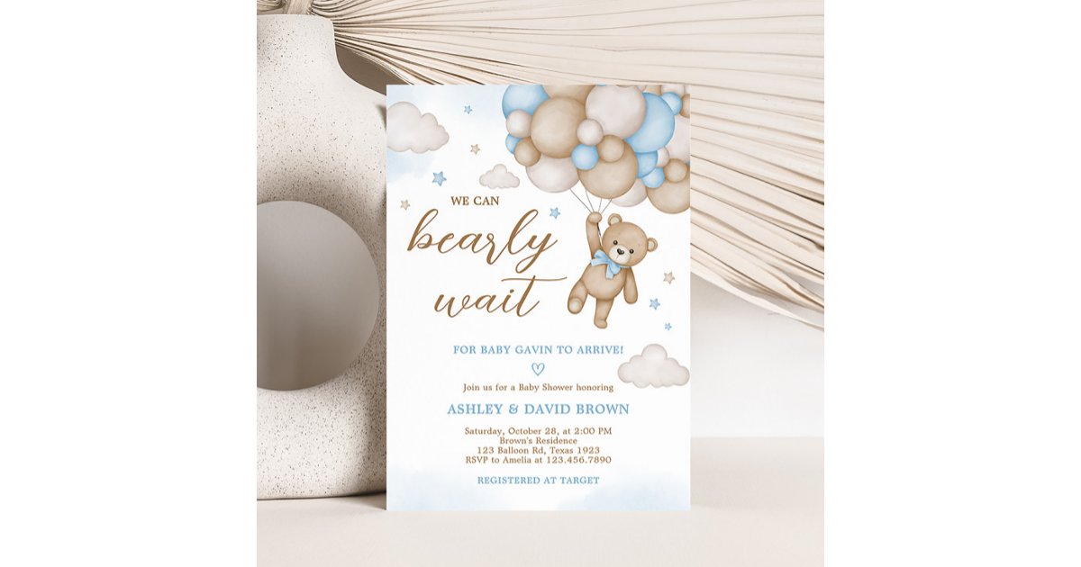 Blue Bear Balloons Baby Shower Invitation | Zazzle