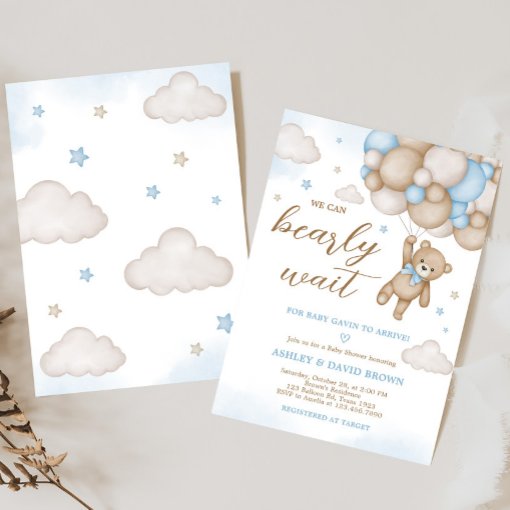 Blue Bear Balloons Baby Shower Invitation | Zazzle