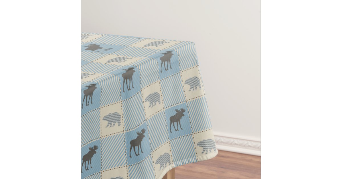 Blue Bear Moose Cabin Pattern Tablecloth | Zazzle
