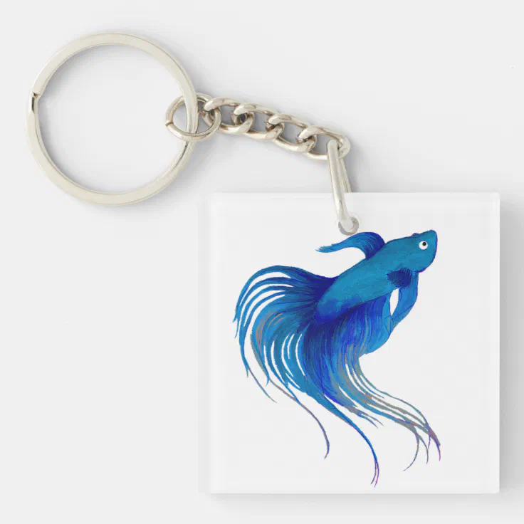 Blue Betta Fish Watercolor Keychain | Zazzle