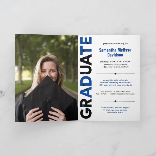 Blue Big Bold Angle-Cut Letters Graduation Invitation | Zazzle
