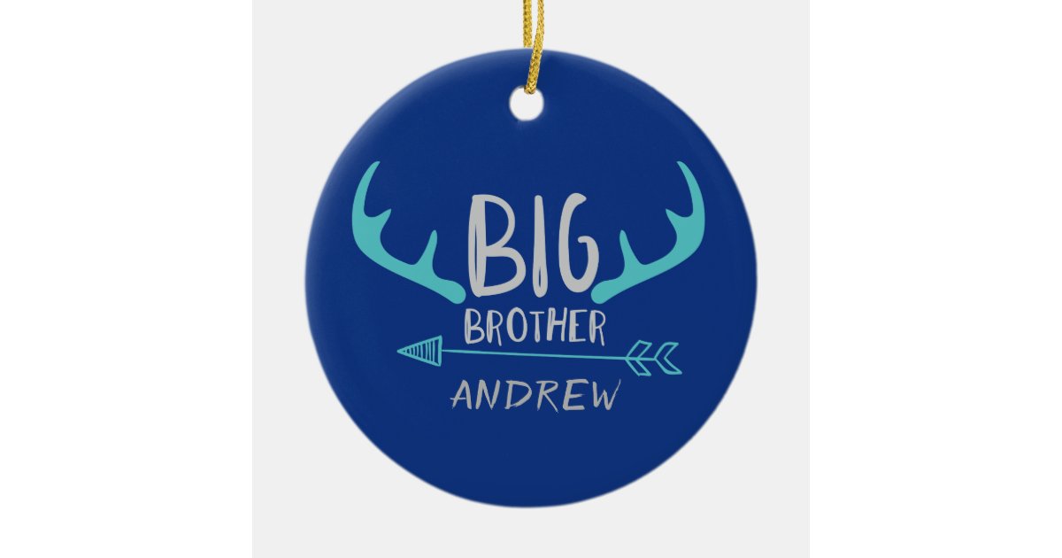 Blue Big Brother Antler Personalized Arrow Ceramic Ornament | Zazzle