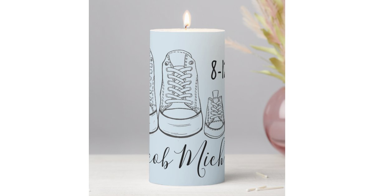 Blue Big Little Shoes Baby Shower Centerpiece Pillar Candle | Zazzle