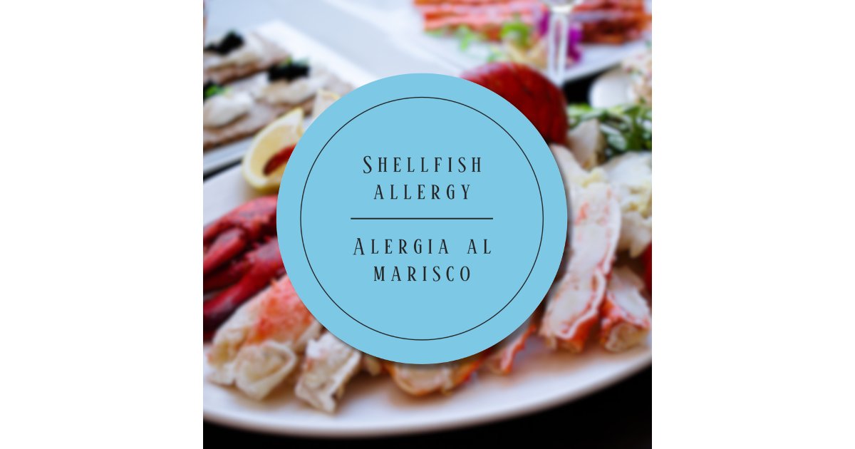Blue Bilingual Shellfish Allergy Alert Spanish Classic Round Sticker ...