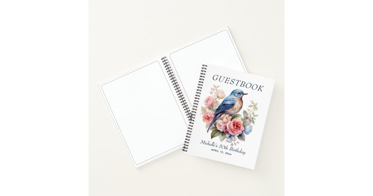 Blue Bird Pink Floral 50th Birthday Notebook | Zazzle