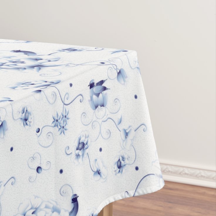 Blue Bird Rose Chinoiserie Floral Tablecloth | Zazzle