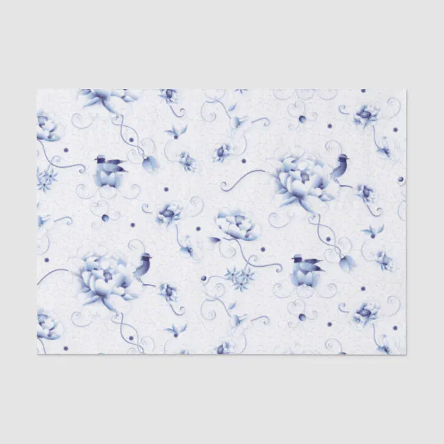 Blue Bird Rose Chinoiserie Floral Tissue Paper | Zazzle