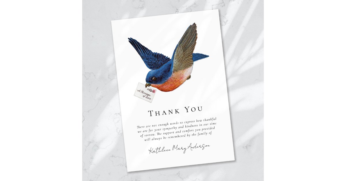 Blue Bird Sympathy Funeral Thank You Card | Zazzle