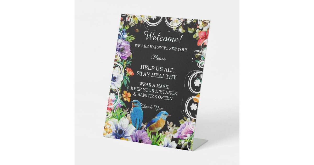 Blue Birds & Botanical Floral Safety Measures Pedestal Sign | Zazzle