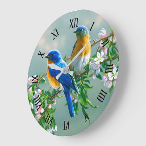 Blue Birds Large Clock | Zazzle
