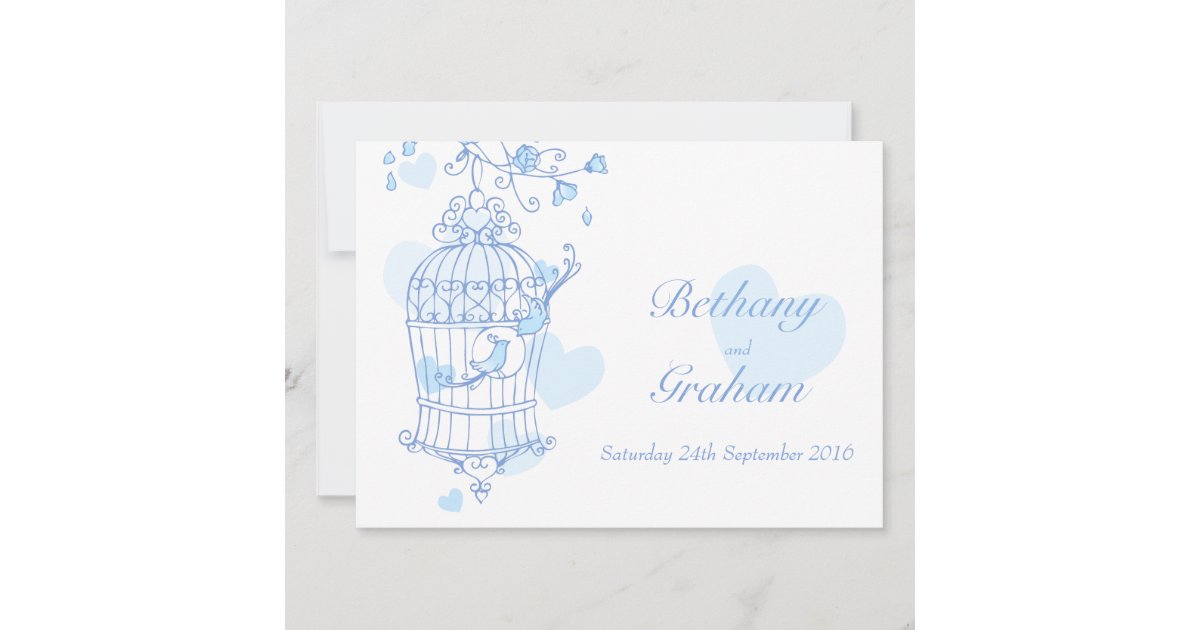blue birds open cage wedding invitation | Zazzle