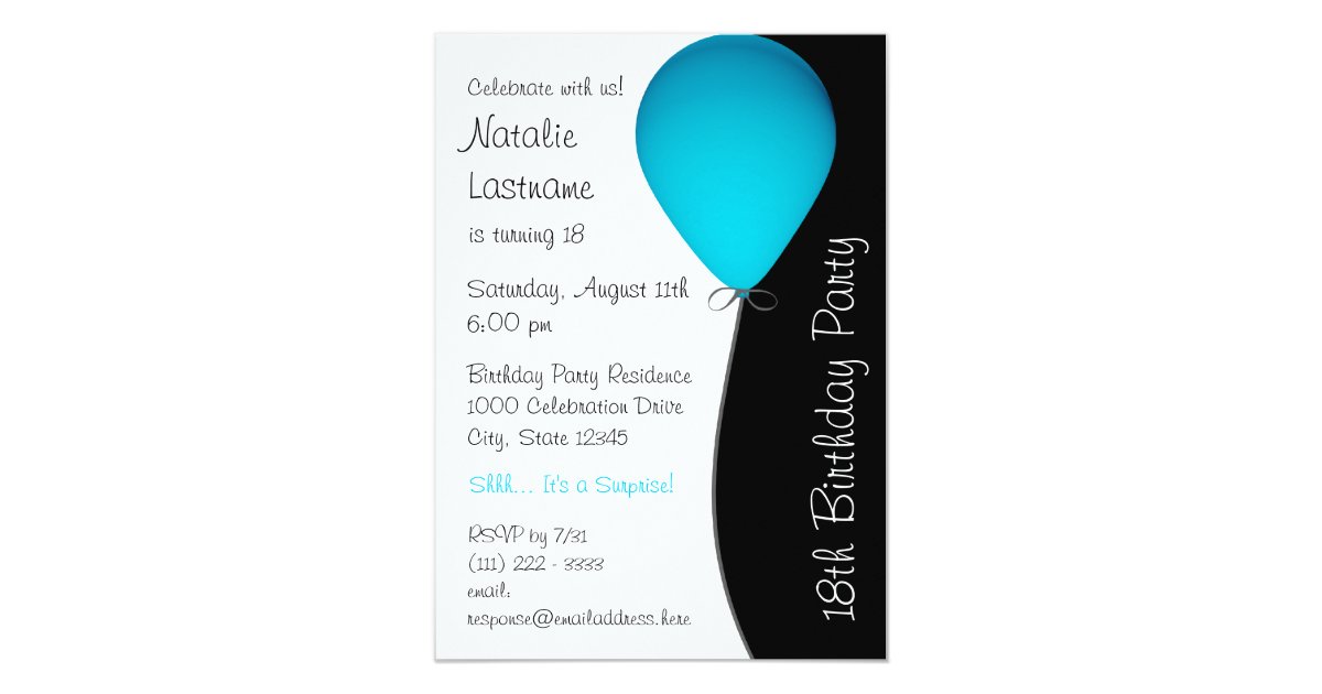 Blue Birthday Balloon Invitation | Zazzle.com