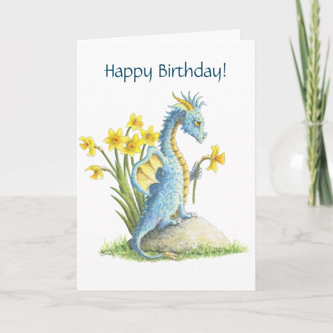 Blue Birthday Dragon card | Zazzle