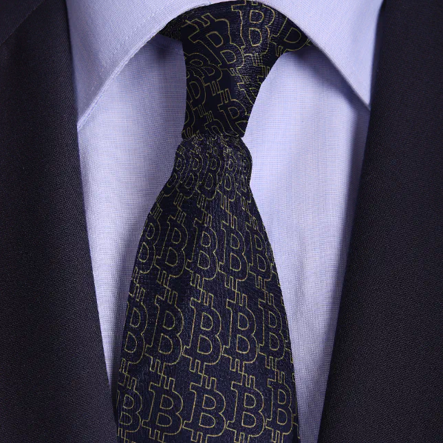 Blue Bitcoin Symbol Outline Pattern Neck Tie | Zazzle