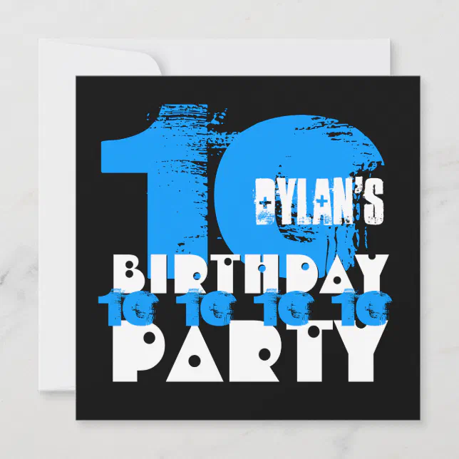 BLUE BLACK 10th Birthday Party 10 Year Old V02 Invitation | Zazzle