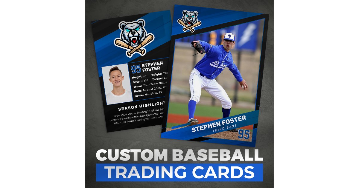 Blue & Black Baseball Trading Card, Baseball Card | Zazzle