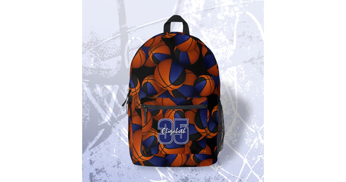 Blue black basketball team colors player name printed backpack | Zazzle